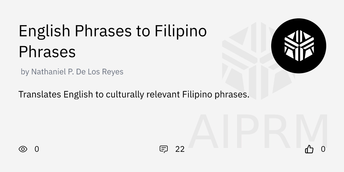 GPT "English Phrases to Filipino Phrases" by "Nathaniel P. De Los Reyes ...