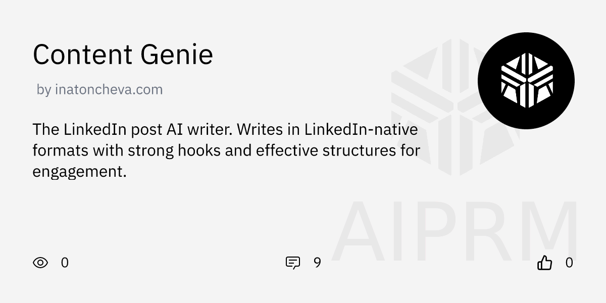 GPT "Content Genie" by "inatoncheva.com" - AIPRM for ChatGPT