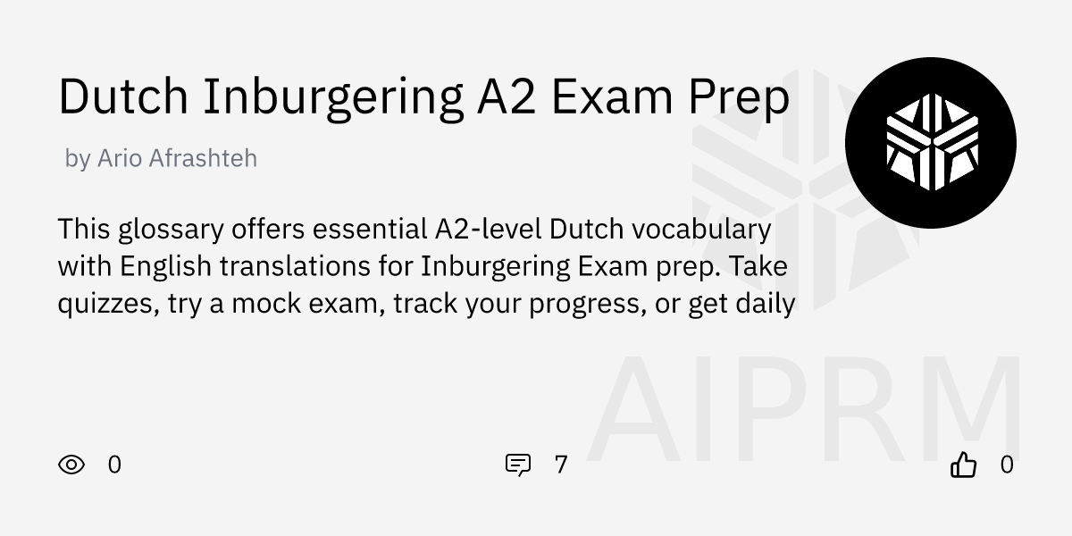 GPT "Dutch Inburgering A2 Exam Prep" by "Ario Afrashteh" - AIPRM for ...