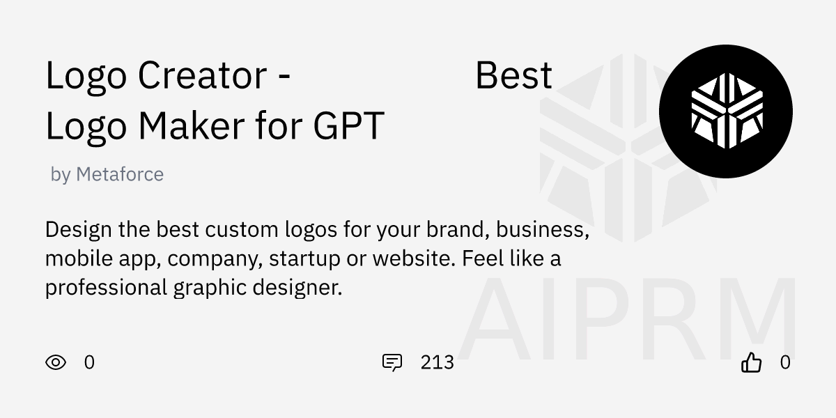 GPT "Logo Creator - ⚡️Fast ⭐️ Best Logo Maker for GPT" by "Metaforce ...