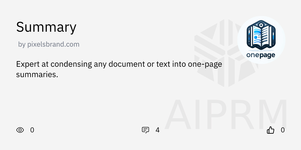 GPT "Summary" by "pixelsbrand.com" - AIPRM for ChatGPT