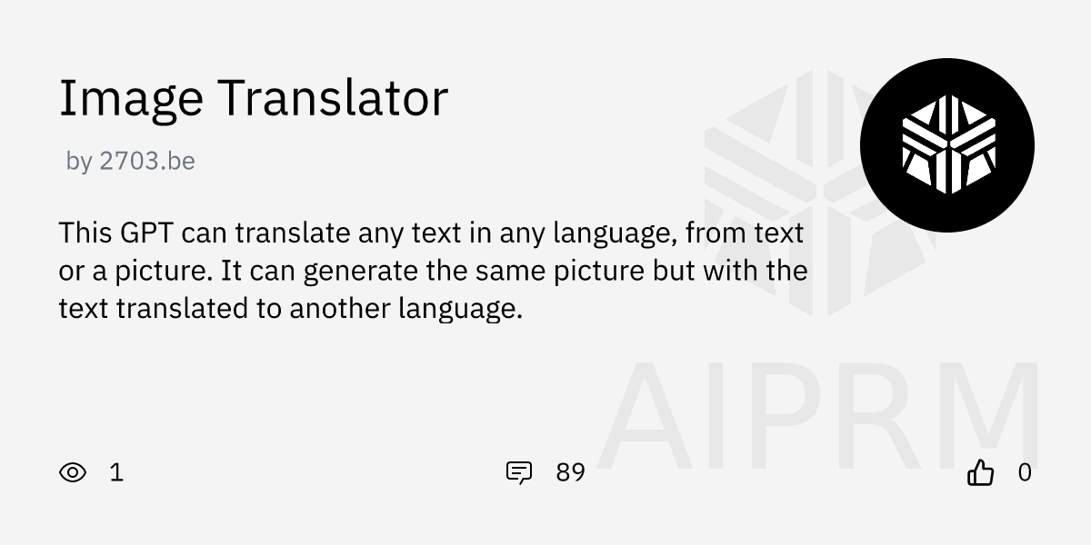 GPT "Image Translator" by "2703.be" - AIPRM for ChatGPT
