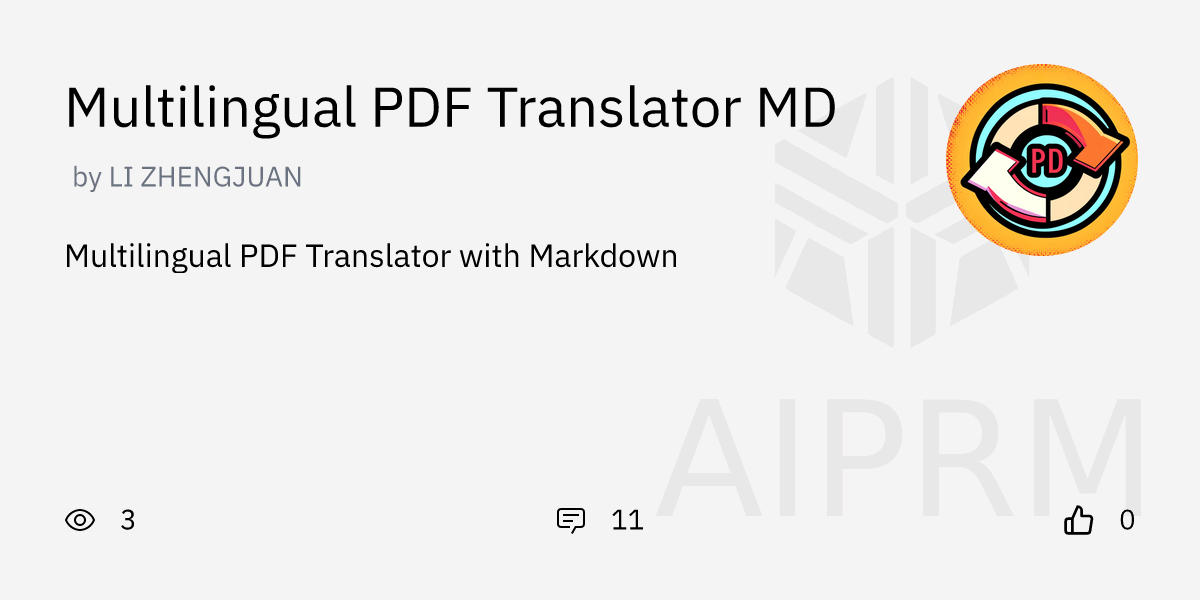 GPT "Multilingual PDF Translator MD" by "LI ZHENGJUAN" - AIPRM for ChatGPT