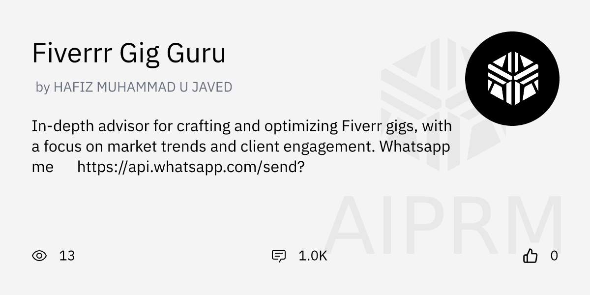 GPT "Fiverrr Gig Guru" by "HAFIZ MUHAMMAD U JAVED" - AIPRM for ChatGPT