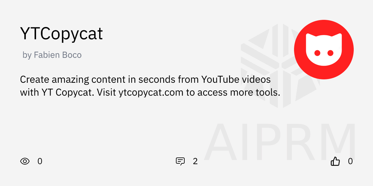 GPT "YTCopycat" by "Fabien Boco" - AIPRM for ChatGPT