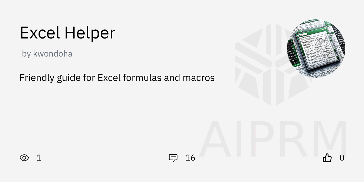 GPT "Excel Helper" by "kwondoha" - AIPRM for ChatGPT