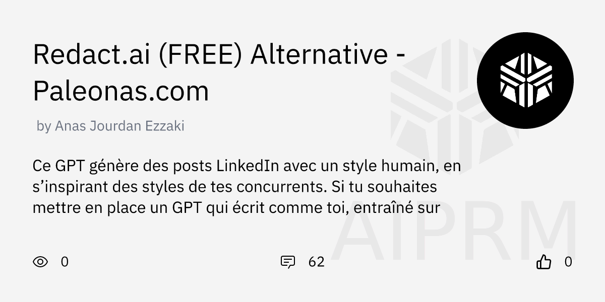 GPT "Redact.ai (FREE) Alternative - Paleonas.com" by "Anas Jourdan ...