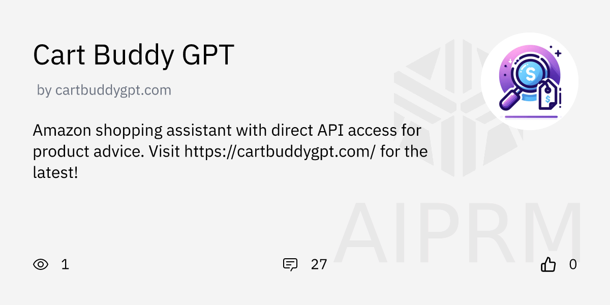 GPT "Cart Buddy GPT" by "cartbuddygpt.com" - AIPRM for ChatGPT