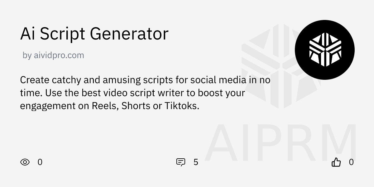 GPT "Ai Script Generator" by "aividpro.com" - AIPRM for ChatGPT