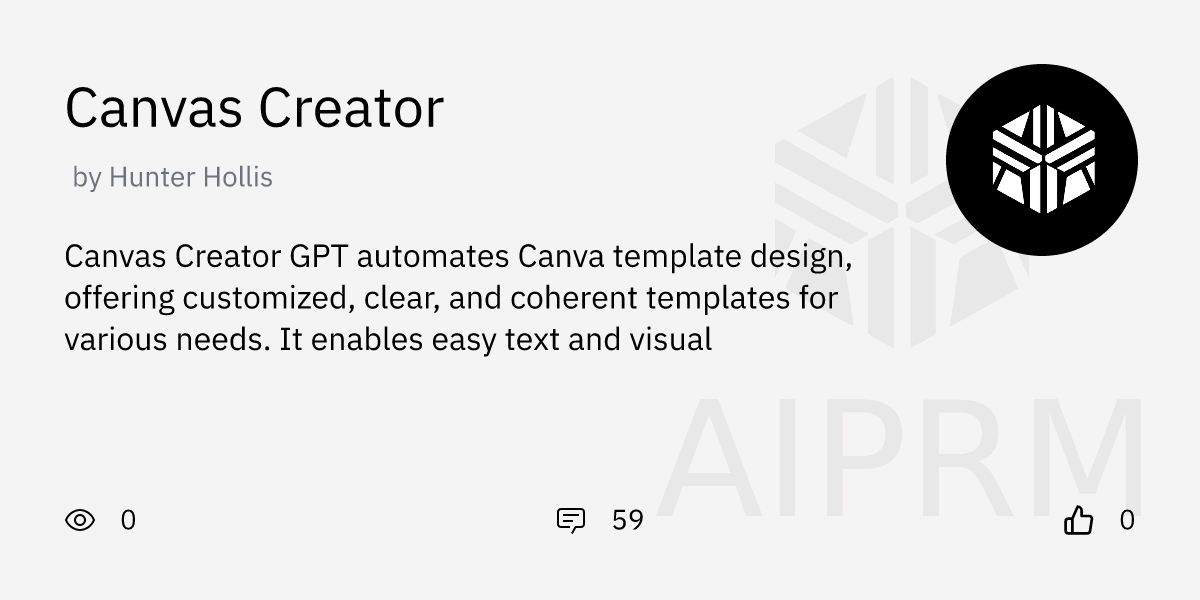 GPT "Canvas Creator" by "Hunter Hollis" - AIPRM for ChatGPT