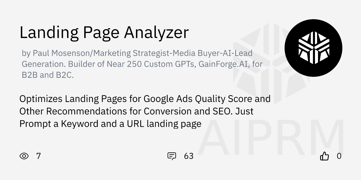 GPT "Landing Page Analyzer" by "Paul Mosenson/Marketing Strategist-Media Buyer-AI-Lead ...