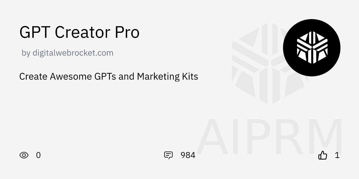 GPT "GPT Creator Pro" by "digitalwebrocket.com" - AIPRM for ChatGPT