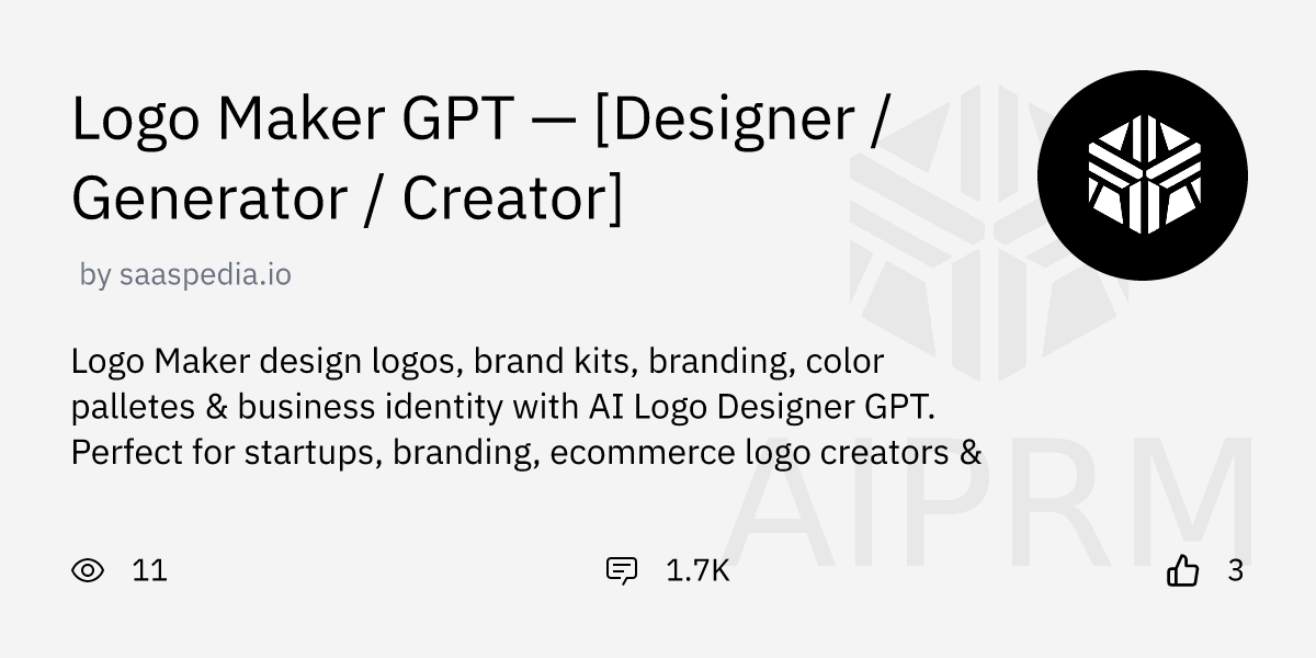 GPT "Logo Maker GPT — [Designer / Generator / Creator]" by "KHADIN AKBAR" - AIPRM for ChatGPT