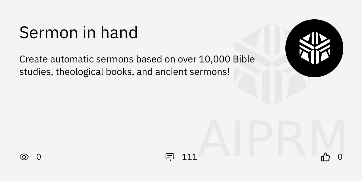 GPT "Sermon in Hand" by "landerson jernes vieira be" - AIPRM for ChatGPT