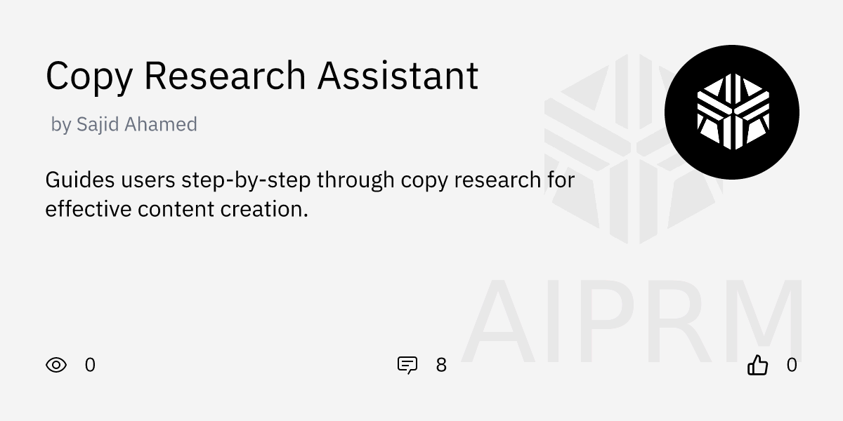 GPT "Copy Research Assistant" by "Sajid Ahamed" - AIPRM for ChatGPT