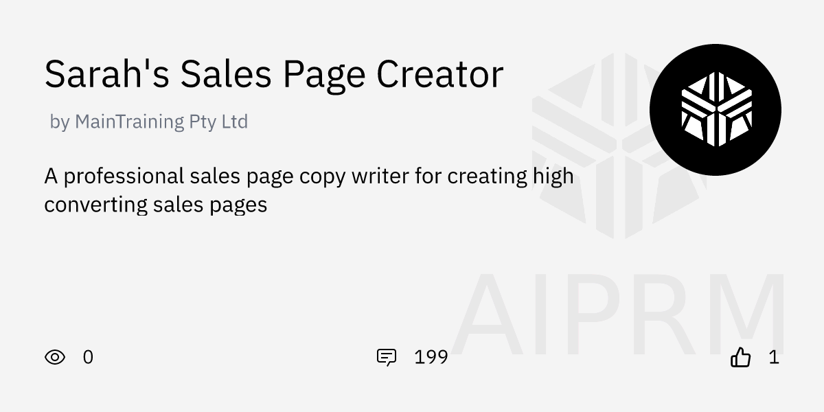 GPT "Sarah's Sales Page Creator" by "MainTraining Pty Ltd" - AIPRM for ...