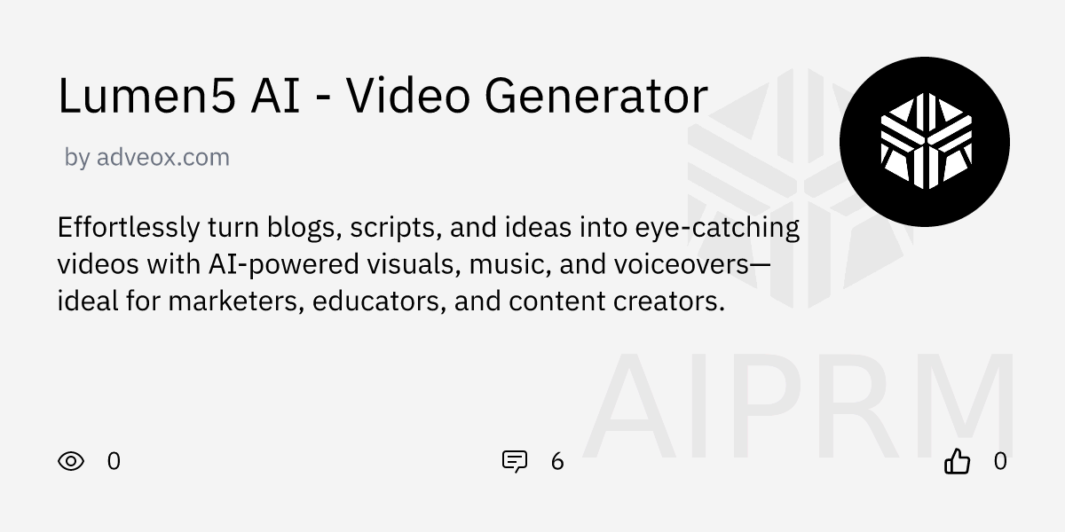 GPT "Lumen5 AI - Video Generator" by "adveox.com" - AIPRM for ChatGPT