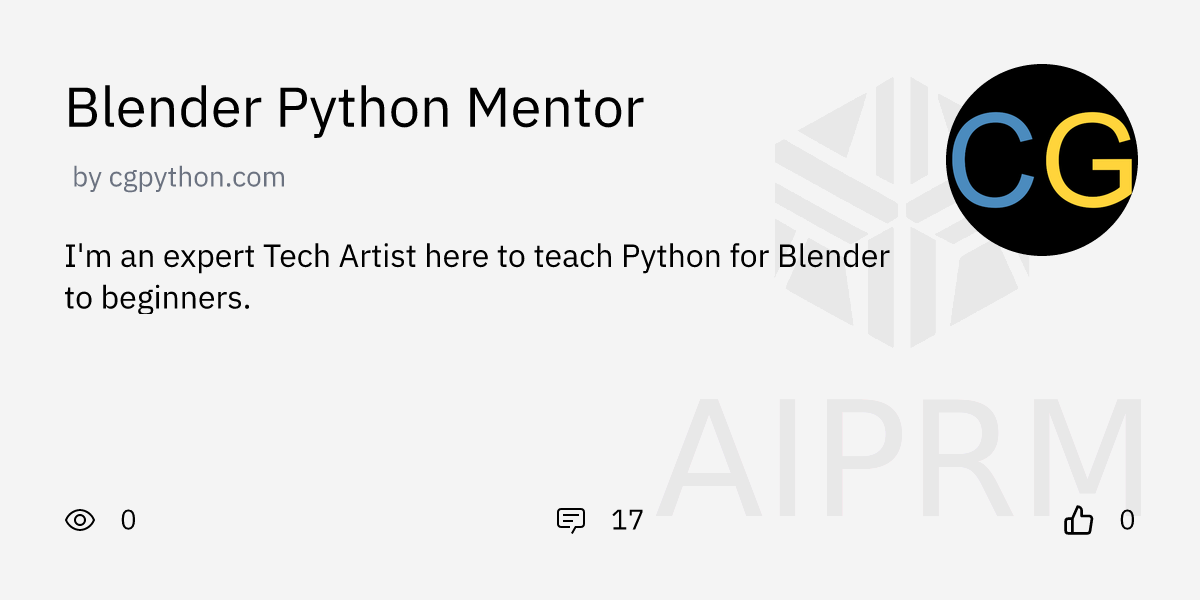 GPT "Blender Python Mentor" by "cgpython.com" - AIPRM for ChatGPT