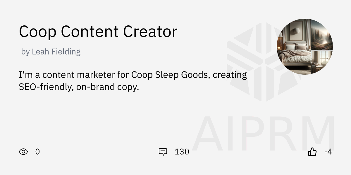 GPT "Coop Content Creator" by "Leah Fielding" - AIPRM for ChatGPT