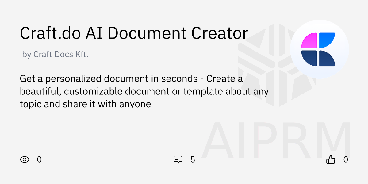 GPT "Craft.do AI Document Creator" by "Craft Docs Kft." - AIPRM for ChatGPT