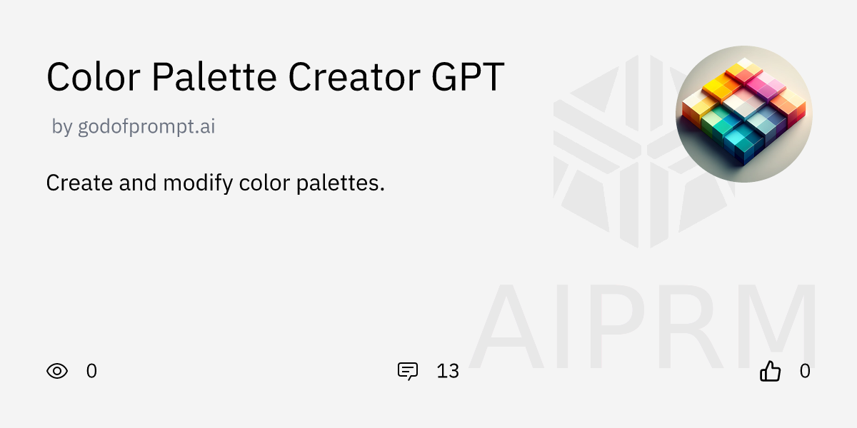 GPT "Color Palette Creator GPT" by "godofprompt.ai" - AIPRM for ChatGPT