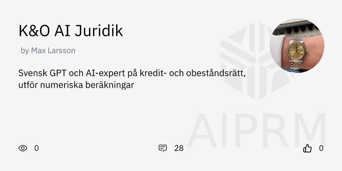 GPT "K&O AI Juridik" by "Max Larsson" - AIPRM for ChatGPT