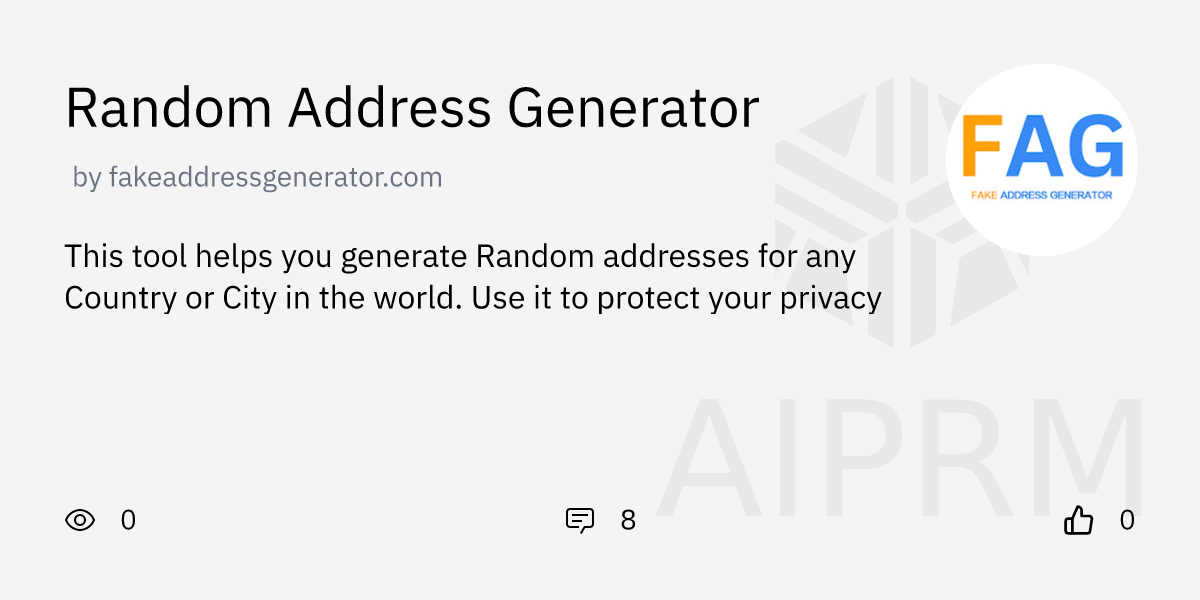 GPT "Random Address Generator" by "fakeaddressgenerator.com" - AIPRM ...
