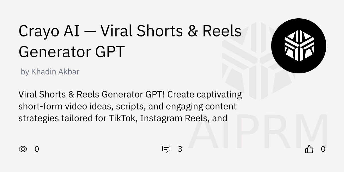 GPT "Crayo AI — Viral Shorts & Reels Generator GPT" by "Khadin Akbar ...