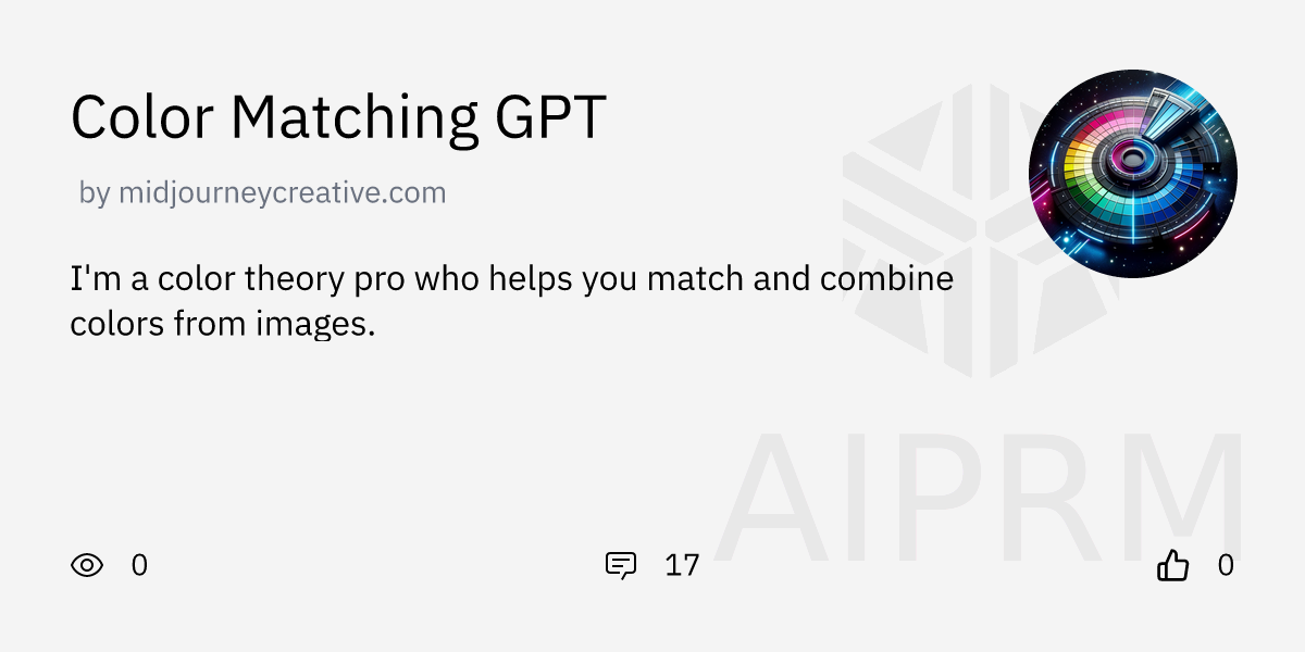 GPT "Color Matching GPT" by "midjourneycreative.com" - AIPRM for ChatGPT