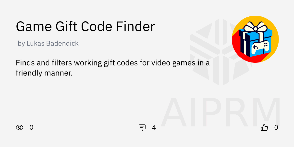 GPT "Game Gift Code Finder" by "Lukas Badendick" - AIPRM for ChatGPT