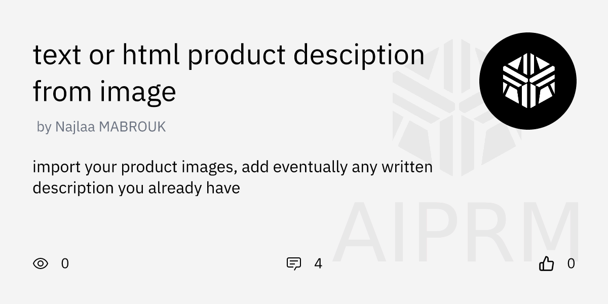 GPT "text or html product desciption from image" by "Najlaa MABROUK ...
