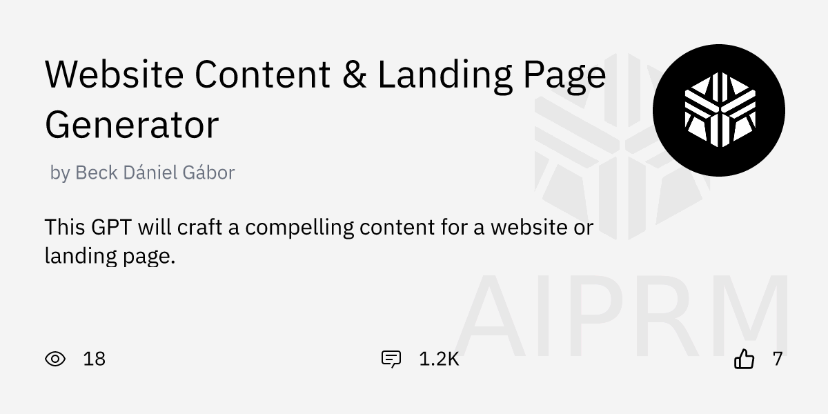 GPT "Website Content & Landing Page Generator" by "Beck Dániel Gábor" - AIPRM for ChatGPT