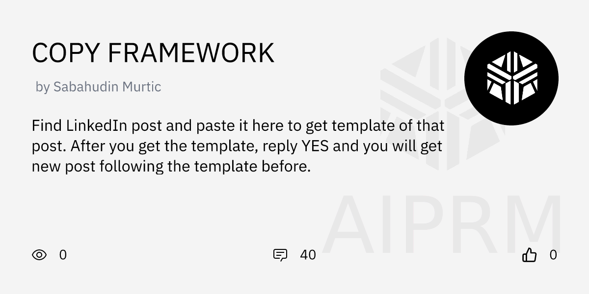 GPT "COPY FRAMEWORK" by "Sabahudin Murtic" - AIPRM for ChatGPT
