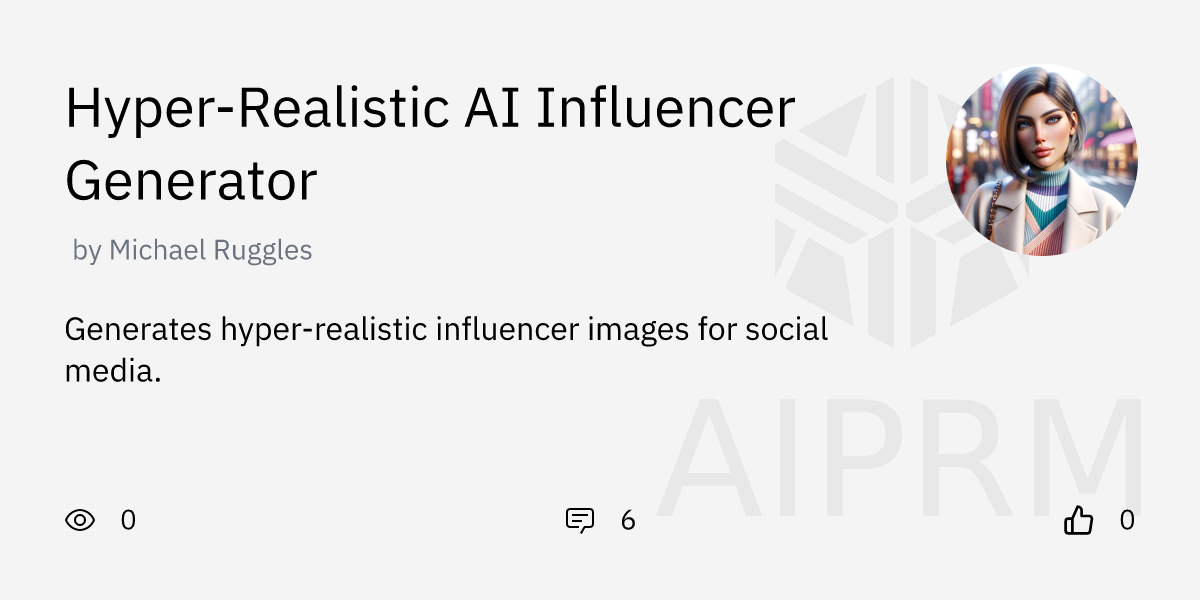 GPT "Hyper-Realistic AI Influencer Generator" by "Michael Ruggles" - AIPRM for ChatGPT