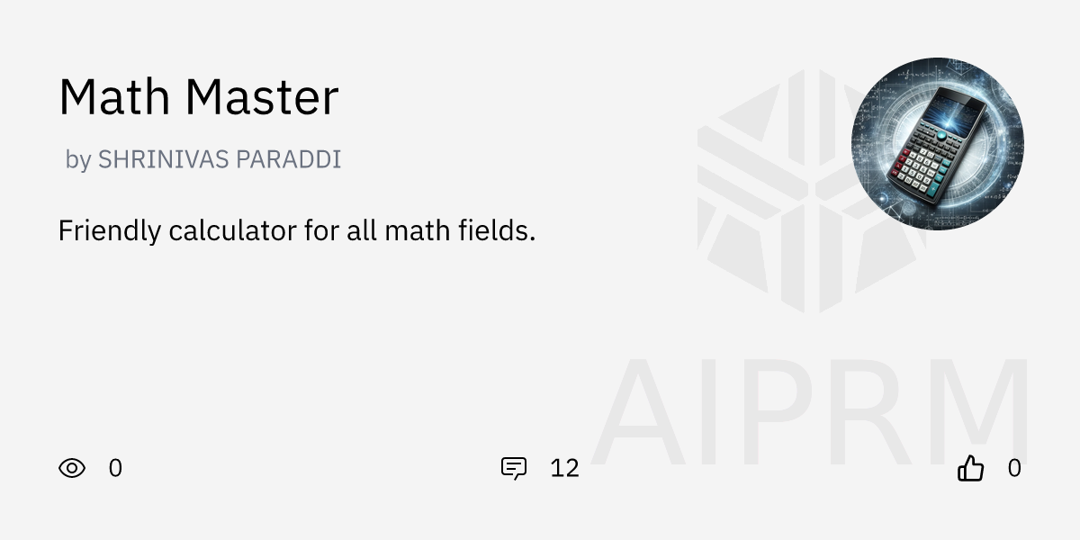 GPT "Math Master" by "SHRINIVAS PARADDI" - AIPRM for ChatGPT