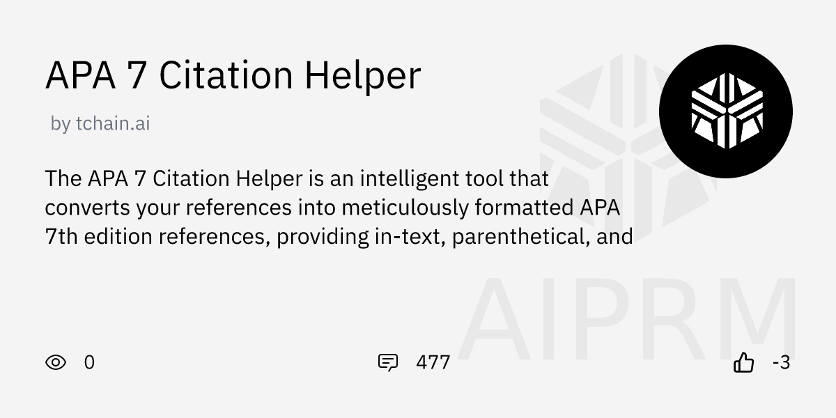 GPT "APA 7 Citation Helper" by "tchain.ai" - AIPRM for ChatGPT