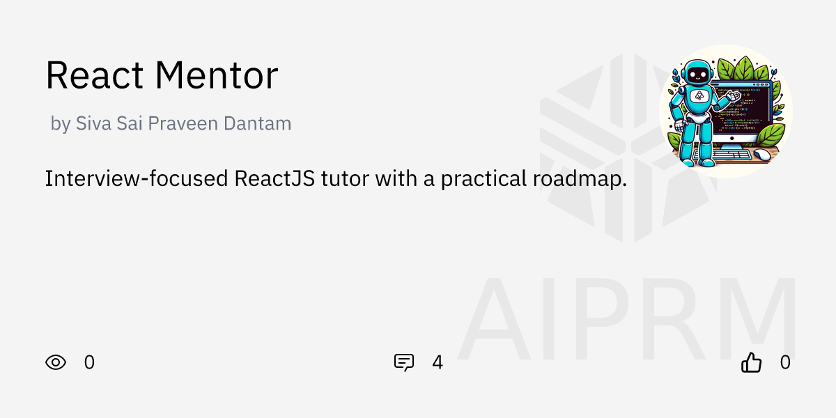 GPT "React Mentor" by "Siva Sai Praveen Dantam" - AIPRM for ChatGPT