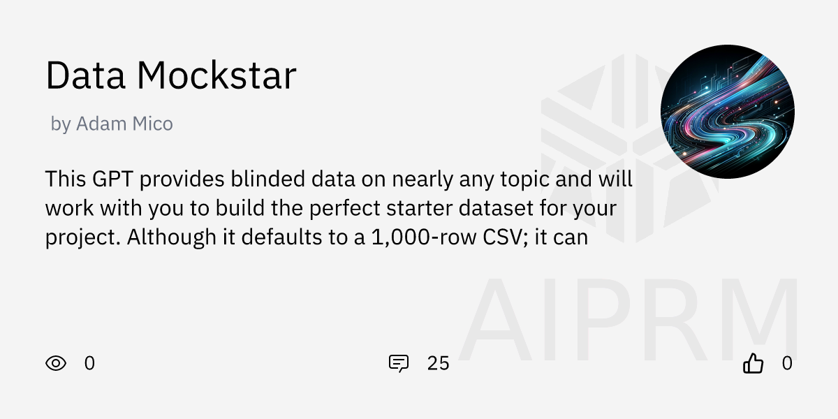 GPT "Data Mockstar" by "Adam Mico" - AIPRM for ChatGPT