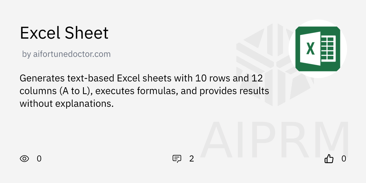GPT "Excel Sheet" by "aifortunedoctor.com" - AIPRM for ChatGPT