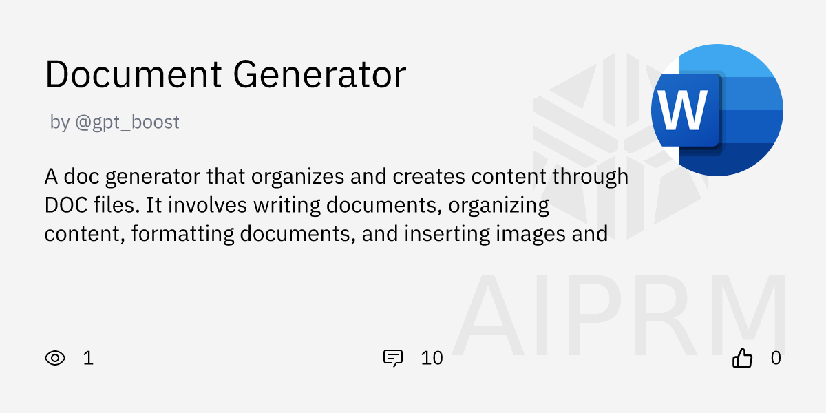 GPT "Document Generator" by "@gpt_boost" - AIPRM for ChatGPT