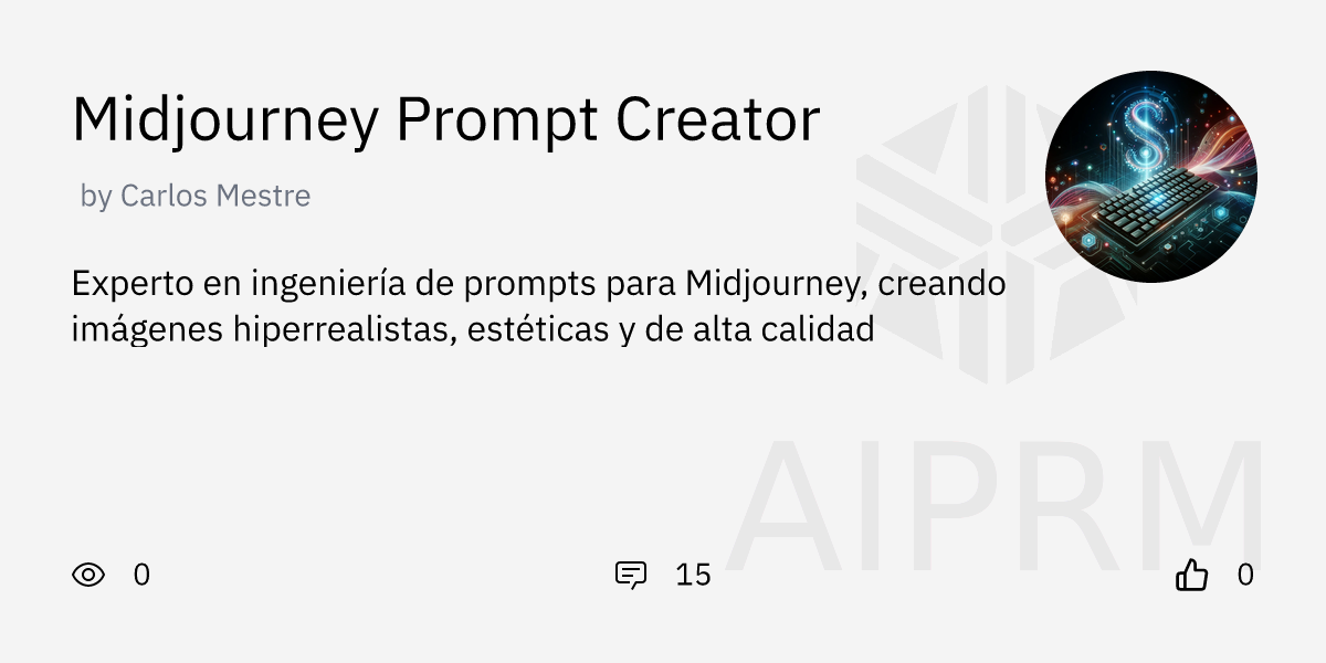 GPT "Midjourney Prompt Creator" by "Carlos Mestre" - AIPRM for ChatGPT