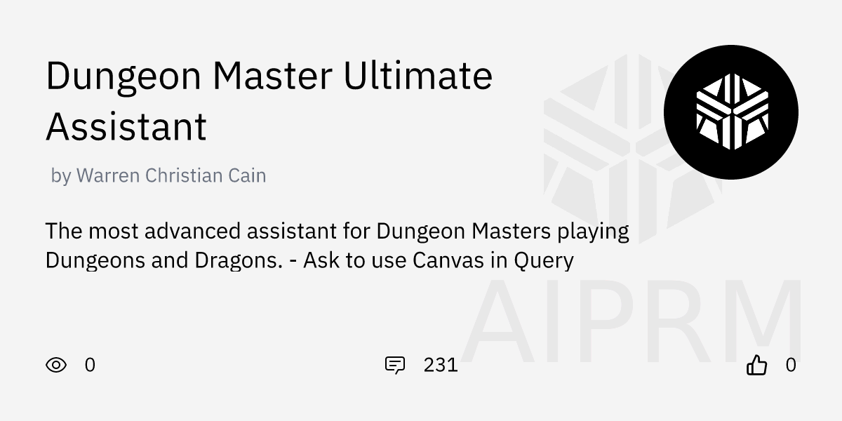GPT "Dungeon Master Ultimate Assistant" by "Warren Christian Cain ...