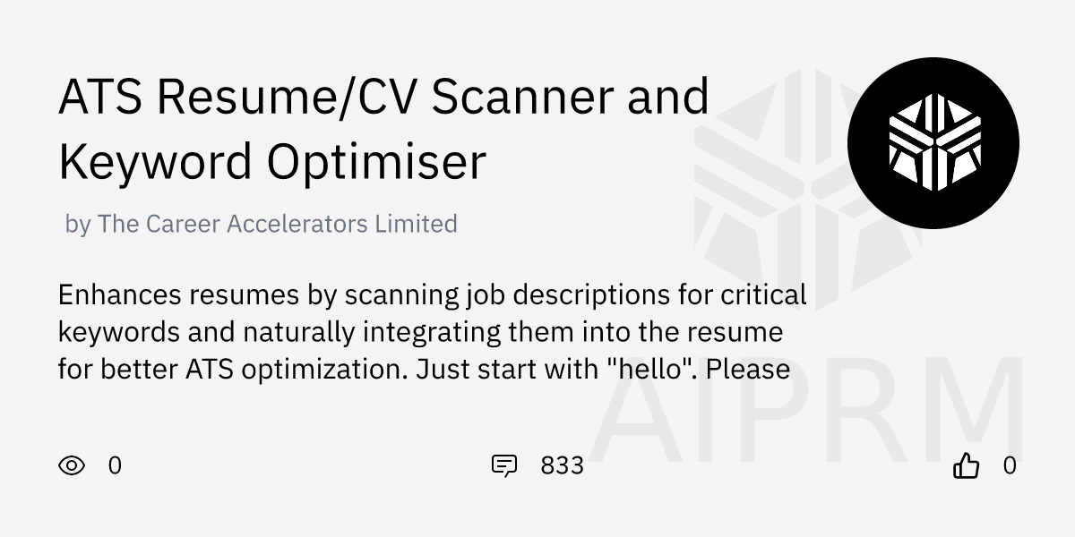 GPT "ATS Resume/CV Scanner and Keyword Optimiser" by "The Career ...