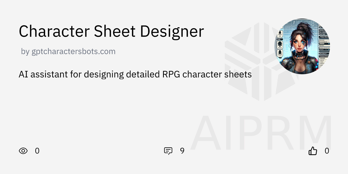 GPT "Character Sheet Designer" by "gptcharactersbots.com" - AIPRM for ...