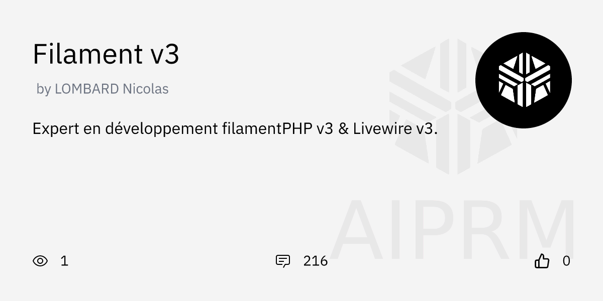 GPT "Filament v3" by "LOMBARD Nicolas" - AIPRM for ChatGPT