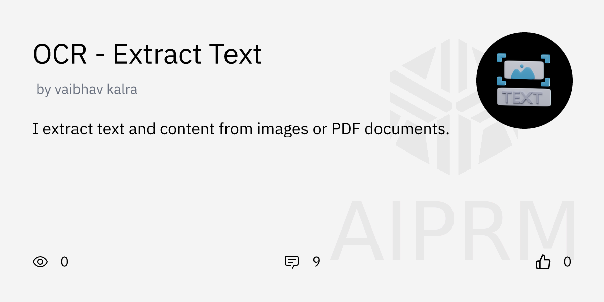 GPT "OCR - Extract Text" by "vaibhav kalra" - AIPRM for ChatGPT