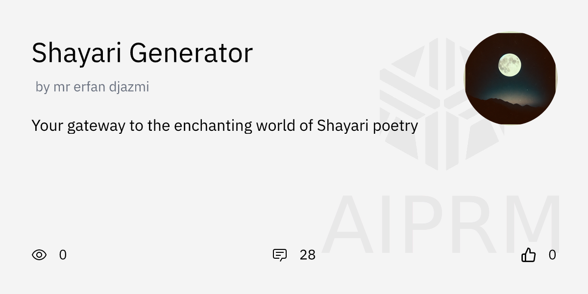 GPT "Shayari Generator" by "mr erfan djazmi" - AIPRM for ChatGPT