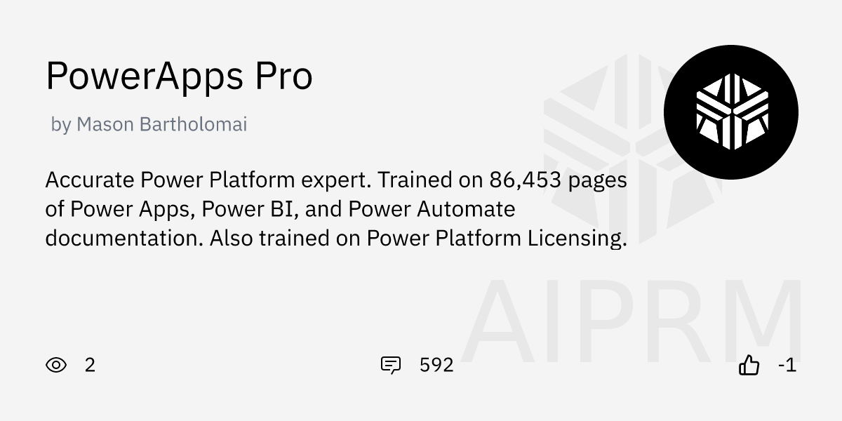 GPT "PowerApps Pro" by "Mason Bartholomai" - AIPRM for ChatGPT