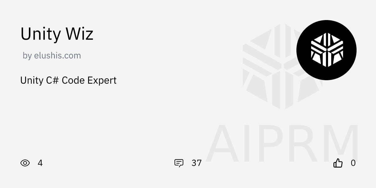 GPT "Unity Wiz" by "elushis.com" - AIPRM for ChatGPT