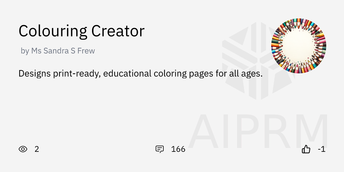 GPT "Colouring Creator" by "Ms Sandra S Frew" - AIPRM for ChatGPT